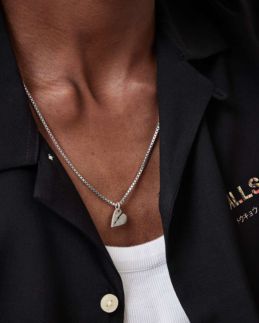 Split Heart Sterling Silver Necklace WARM SILVER | ALLSAINTS